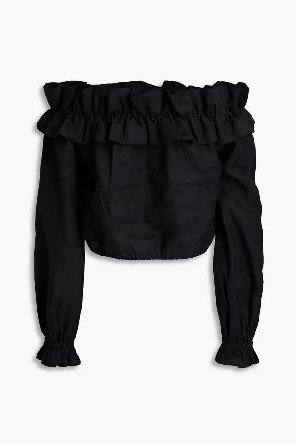 Cami Nyc Cala Offtheshoulder Cropped Linengauze Top - Black