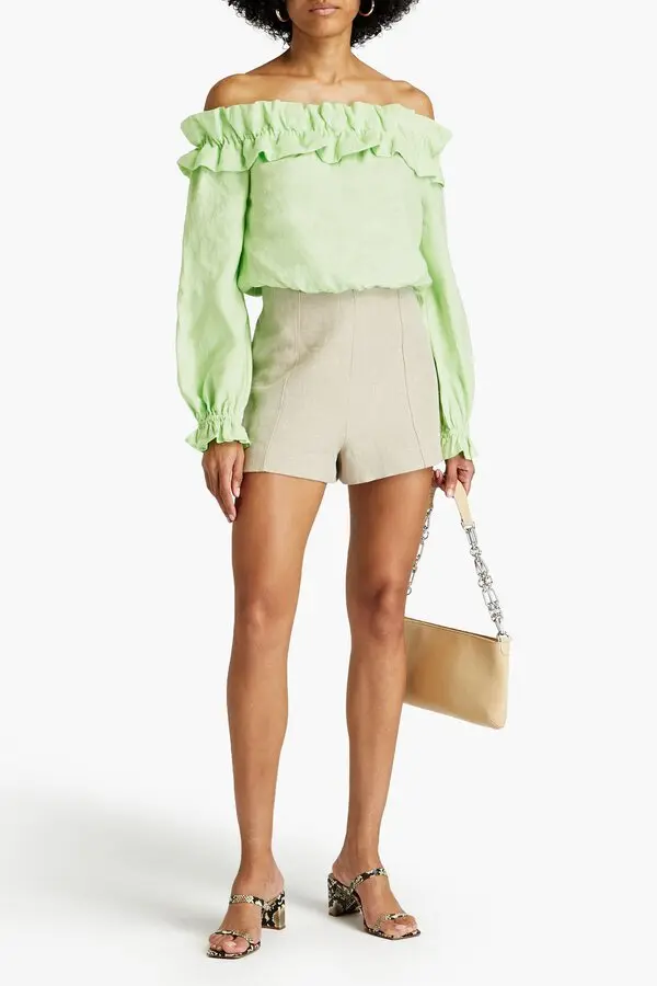 Cami Nyc Off-the-shoulder Linen-gauze Ruffled Cropped Top