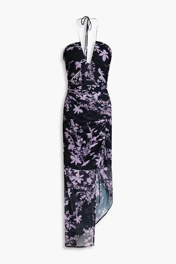 NICHOLAS Off-the-shoulder Floral-print Stretch-mesh Maxi Dress - Purple
