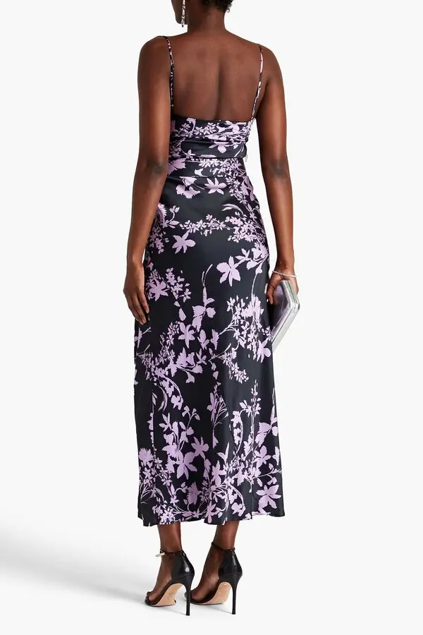 NICHOLAS Belted Floralprint Silksatin Maxi Dress