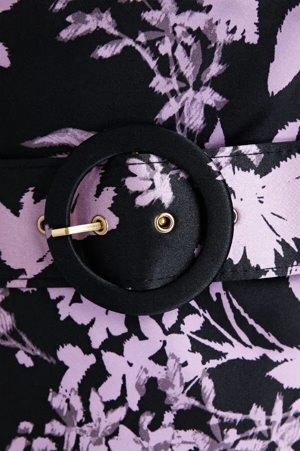 NICHOLAS Belted Floralprint Silksatin Maxi Dress