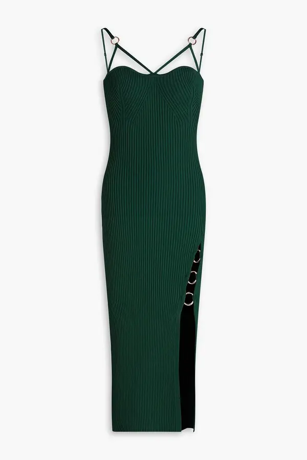 NICHOLAS Cutout Ribbed Knit Midi Dress - Forest Green