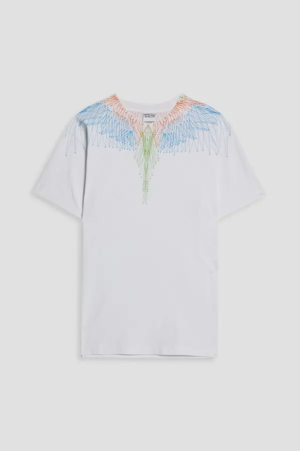 MARCELO BURLON COUNTY OF MILAN Bezier Wings Printed Cottonjersey Tshirt - White