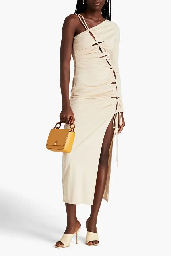 NICHOLAS Onesleeve Cutout Stretchjersey Midi Dress