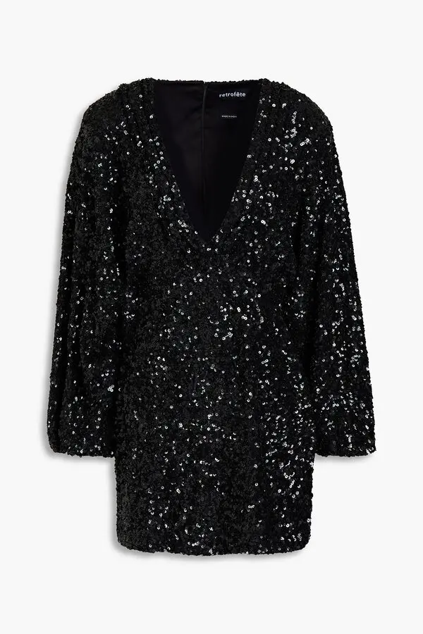 Retrofete Gathered Crepe Mini Dress - Black