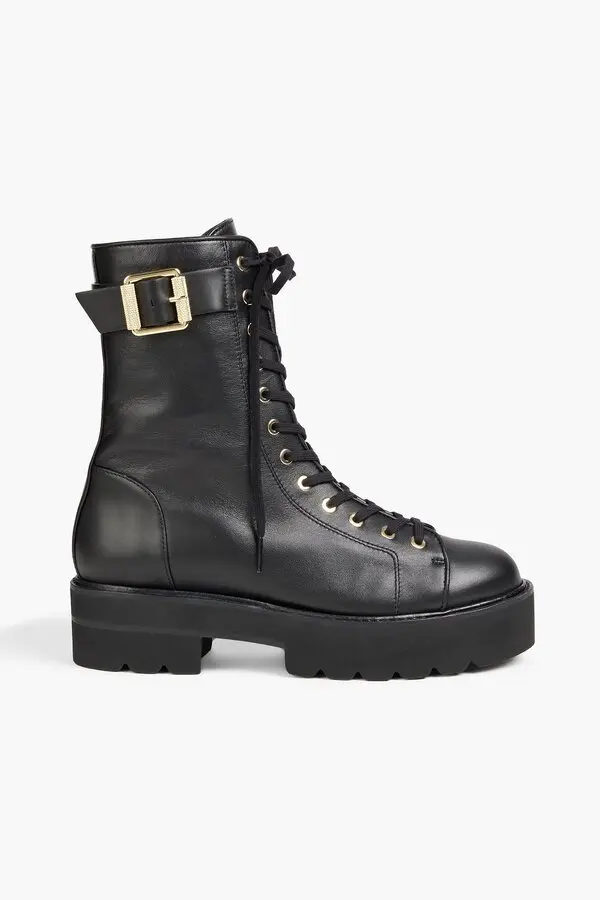 STUART WEITZMAN Ryder Ultralift Leather Platform Combat Boots - Black