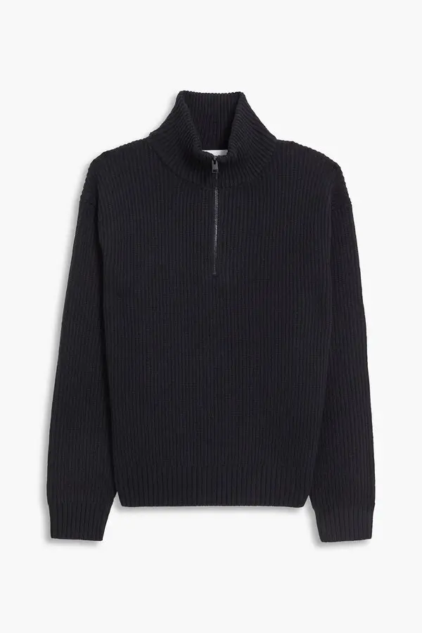 FRAME Ribbed Wool Halfzip Sweater - Black