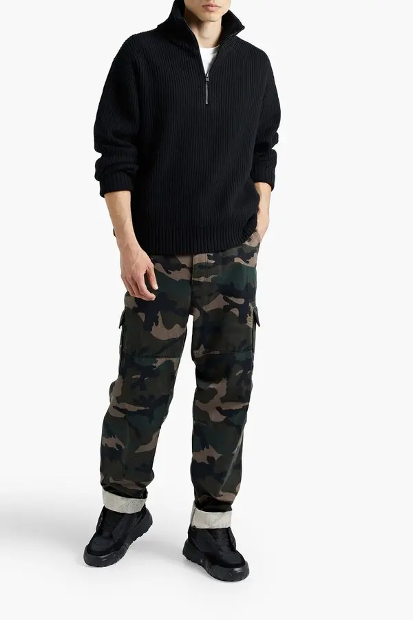 FRAME Ribbed Wool Halfzip Sweater - Black