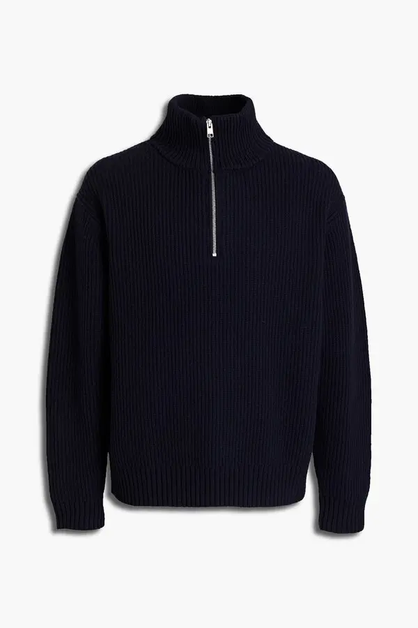 FRAME Ribbed Wool Halfzip Sweater - Navy
