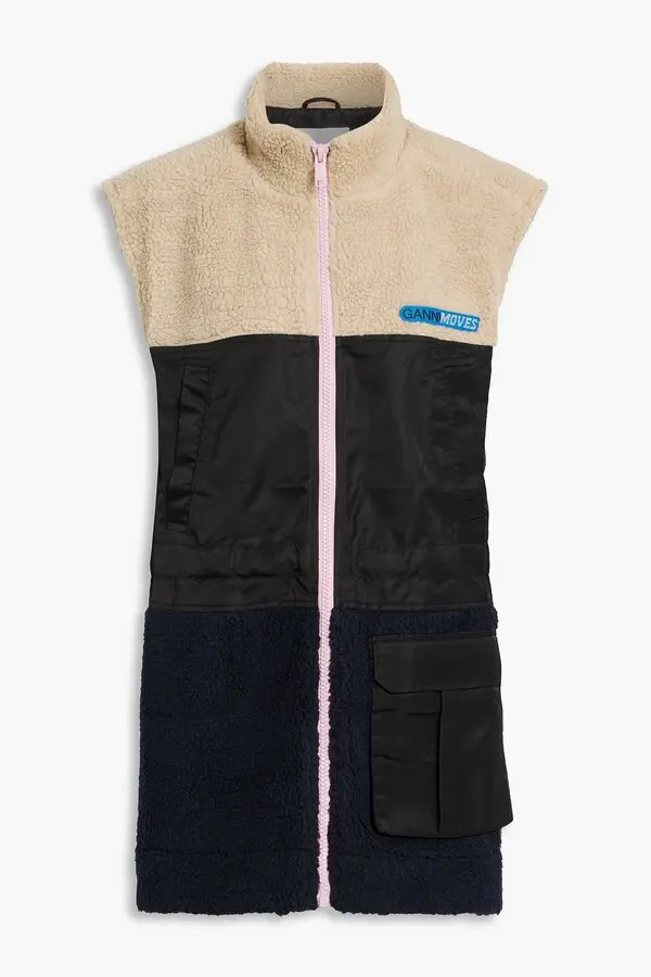 GANNI Teddy Fleecepaneled Shell Vest - Black