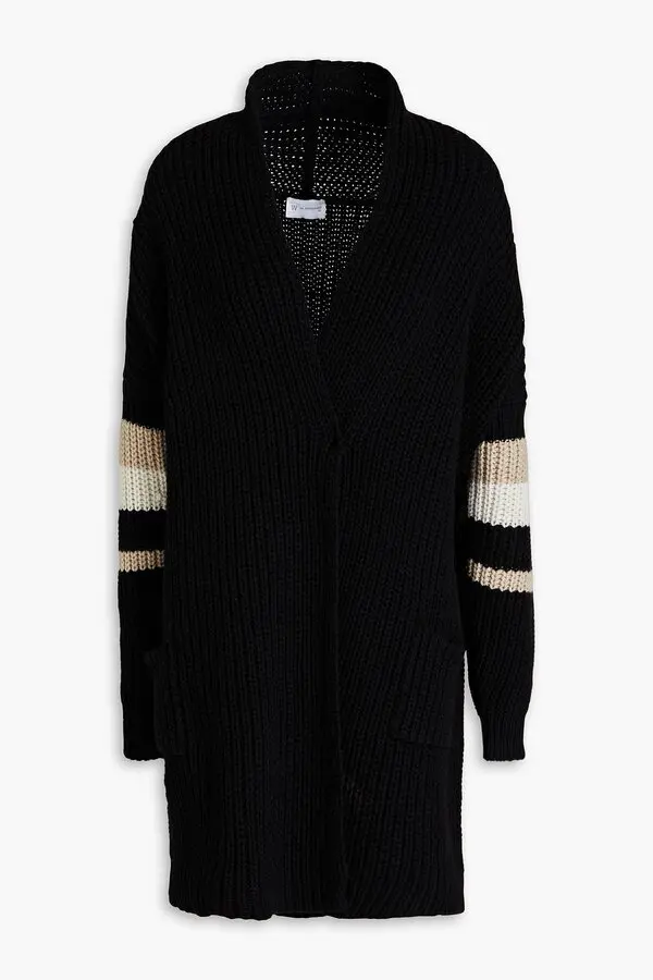 WE NORWEGIANS Apres Ski Striped Ribbed Merino Wool And Cashmereblend Cardigan - Black