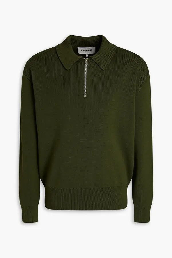 FRAME Ribbed Cotton And Cashmereblend Halfzip Polo Sweater