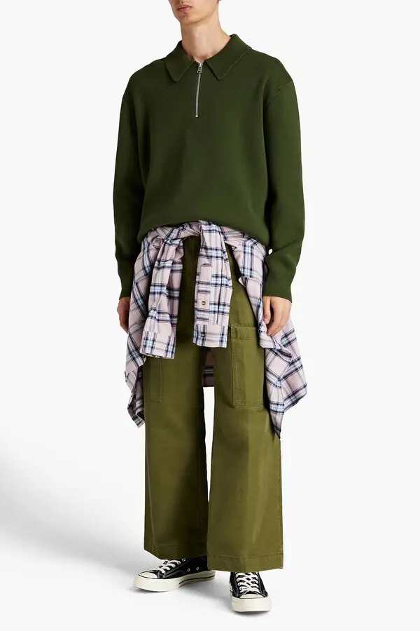 FRAME Ribbed Cotton And Cashmereblend Halfzip Polo Sweater