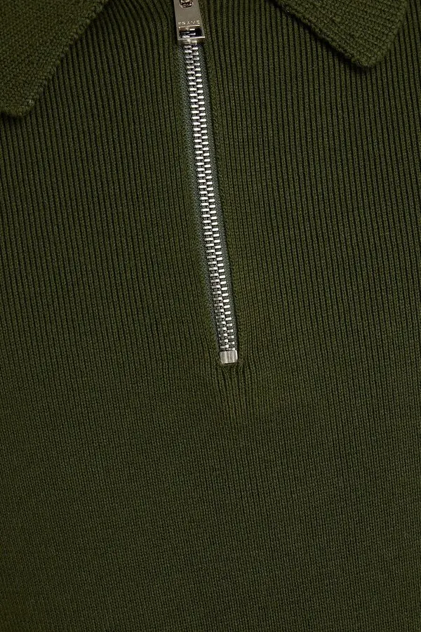 FRAME Ribbed Cotton And Cashmereblend Halfzip Polo Sweater