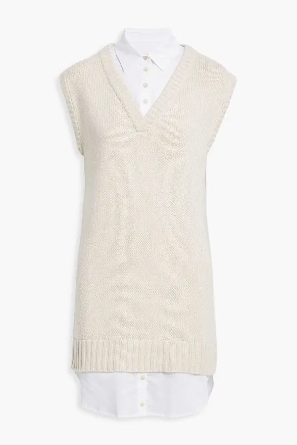 Naadam Poplinpaneled Woolblend Mini Dress - Cream