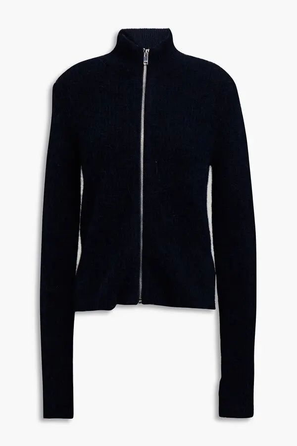GANNI Brushed Ribbedknit Zipup Sweater