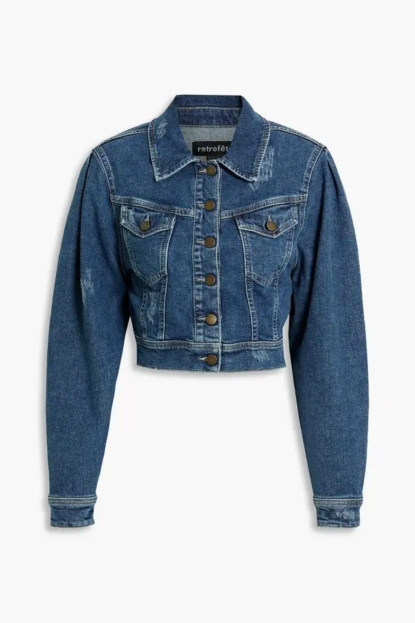 Retrofete Daria Cropped Distressed Denim Jacket - Dark Denim