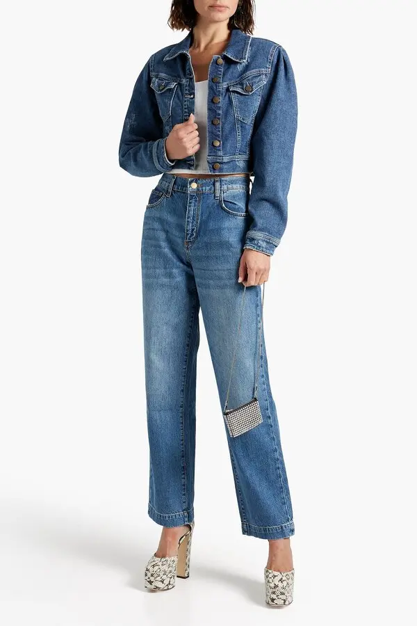 Retrofete Daria Cropped Distressed Denim Jacket