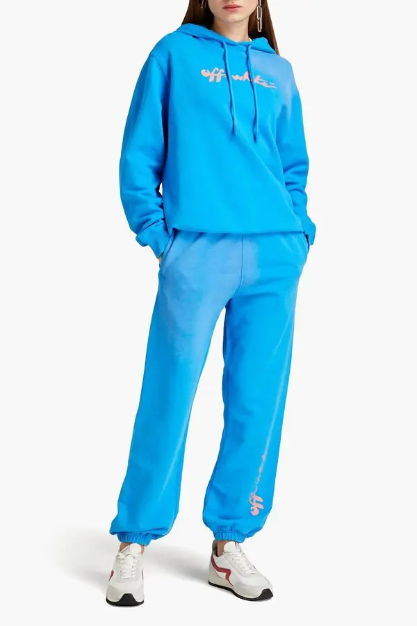 Off-White Bleached Printed French Cotton-terry Track Pants - Azure