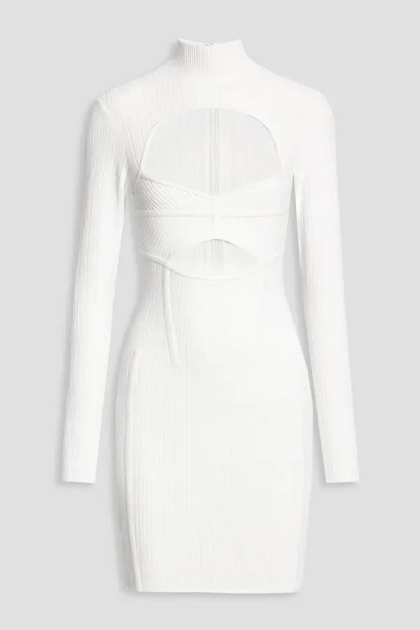 Herve Leger Cutout Ribbedknit Mini Dress - White