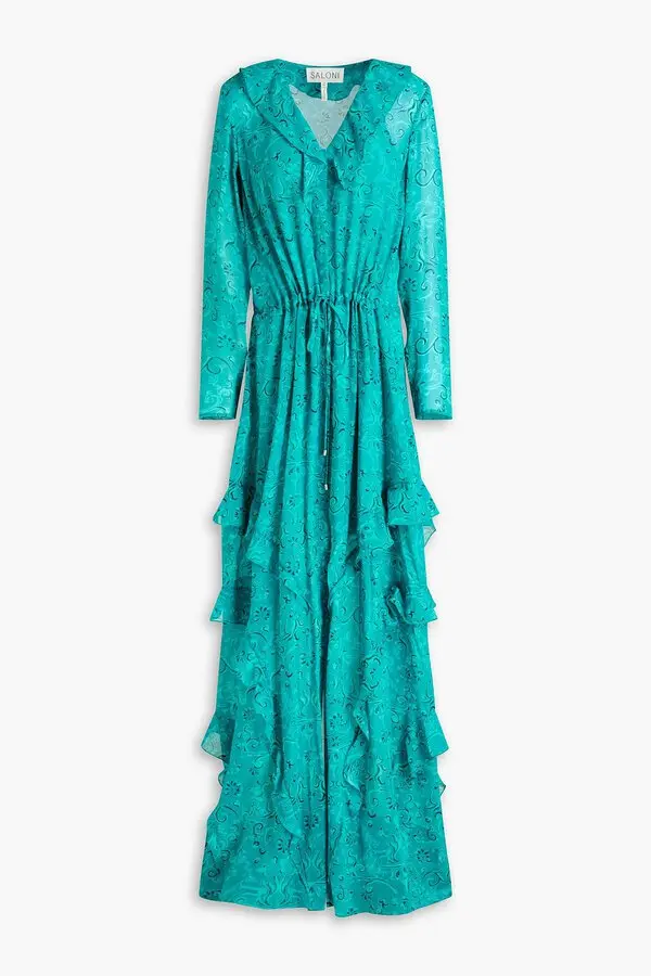 Saloni Izzie Ruffled Printed Silk Georgette Maxi Dress - Jade