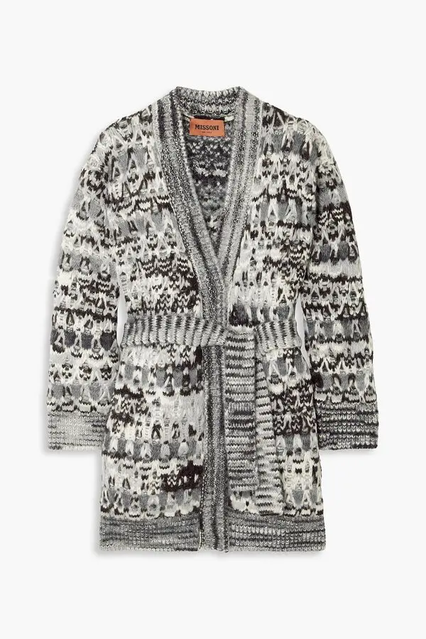 Missoni Belted Intarsiaknit Alpacablend Cardigan - Gray