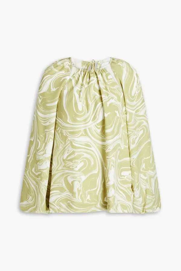 Simkhai Tia Gathered Printed Crepe Blouse - Light Green