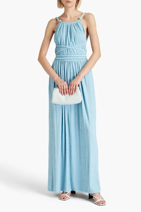 Simkhai Lillee Open-Back Pliss Faux Suede Maxi Dress Blue In Sky Blue -  70% Off | Editorialist