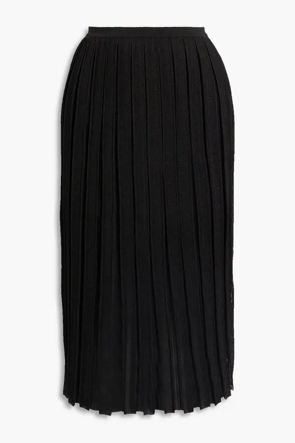 FERRAGAMO Pleated Silk Mesh Midi Skirt - Black