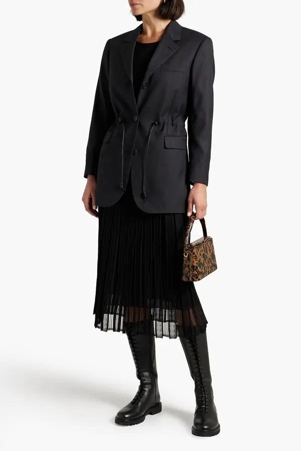 FERRAGAMO Pleated Silk Mesh Midi Skirt