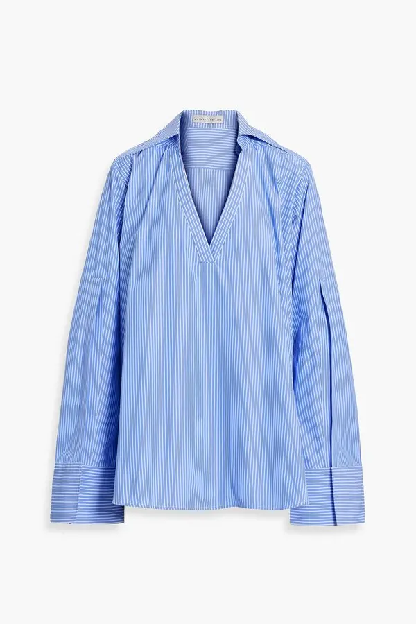 Palmer//harding Striped Cotton-poplin Blouse - Light Blue