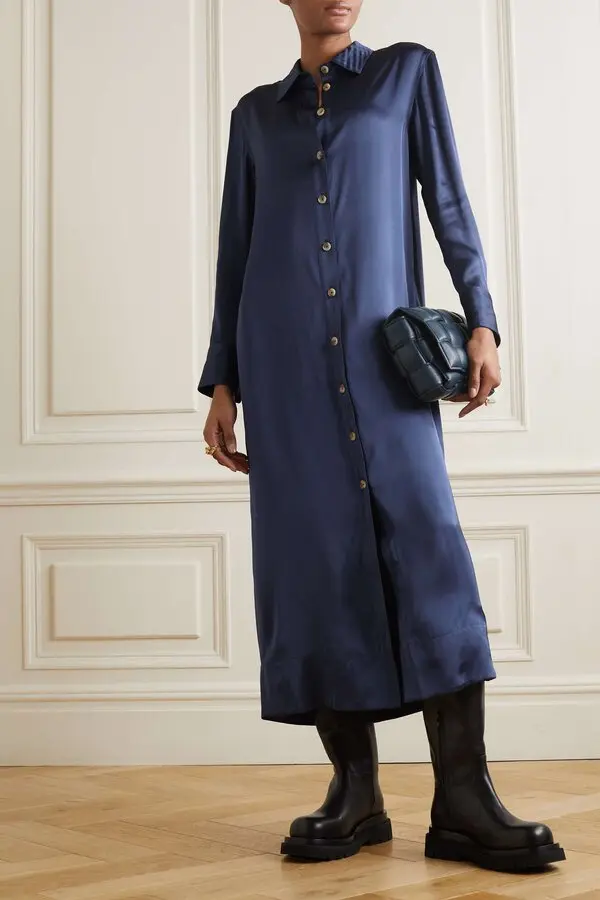 LOULOU STUDIO Ara Satin Maxi Shirt Dress