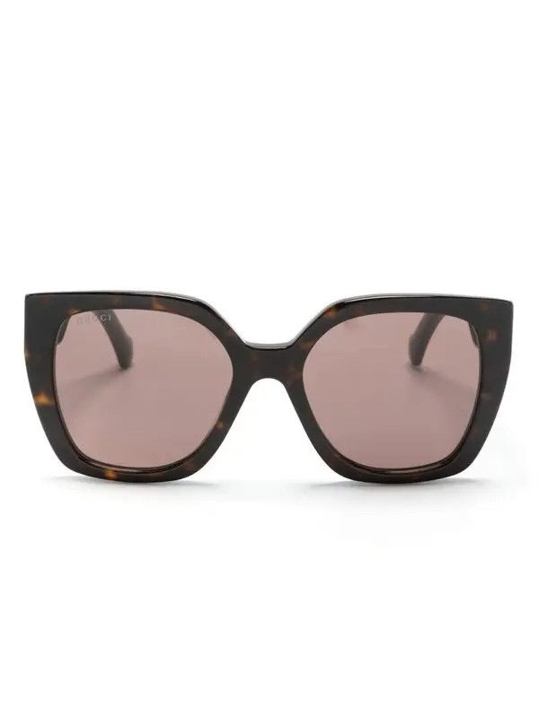 Gucci Web-detail Square-frame Sunglasses - Brown