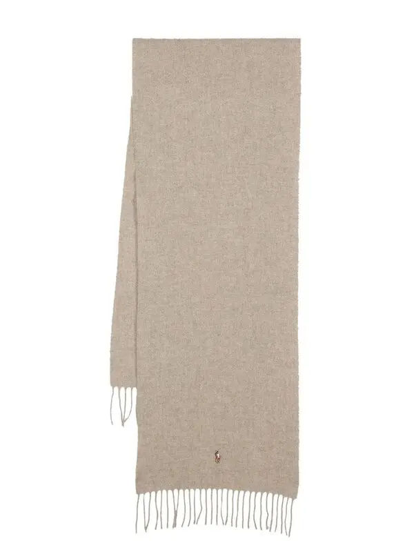 Polo Ralph Lauren Embroidered-logo Fringed Scarf - Neutrals