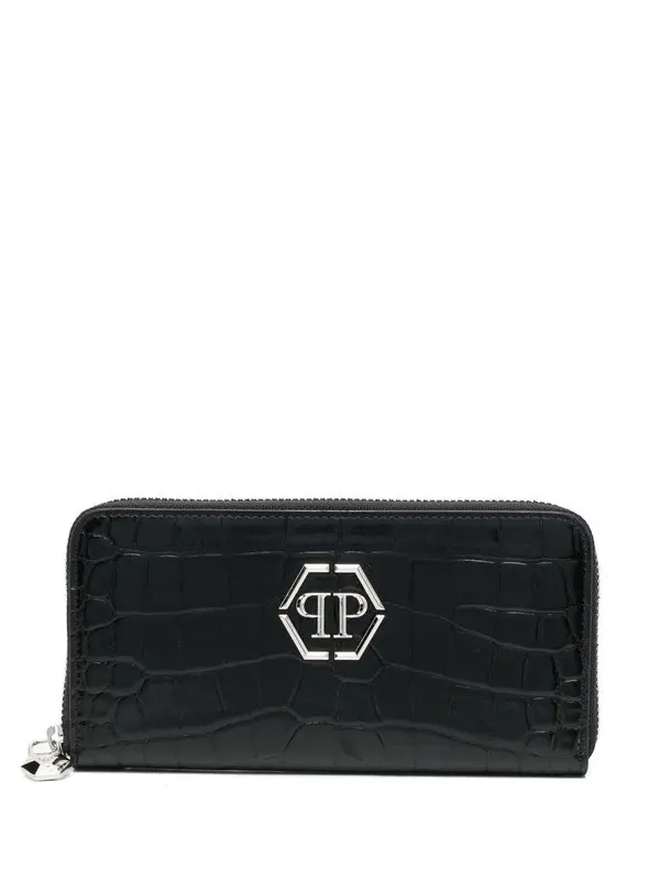 Philipp Plein Crocodile-embossed Leather Purse - Black