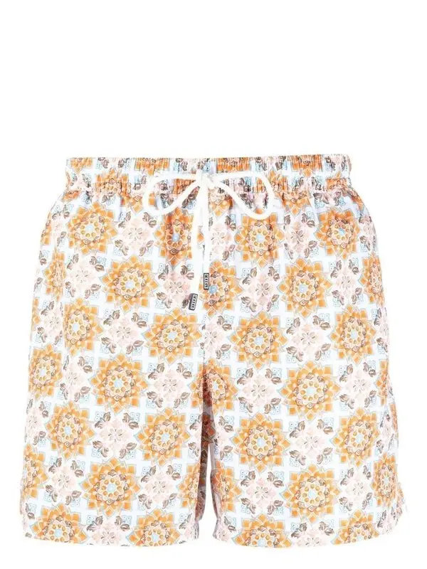 Fedeli Geometric-pattern Swim Shorts - White