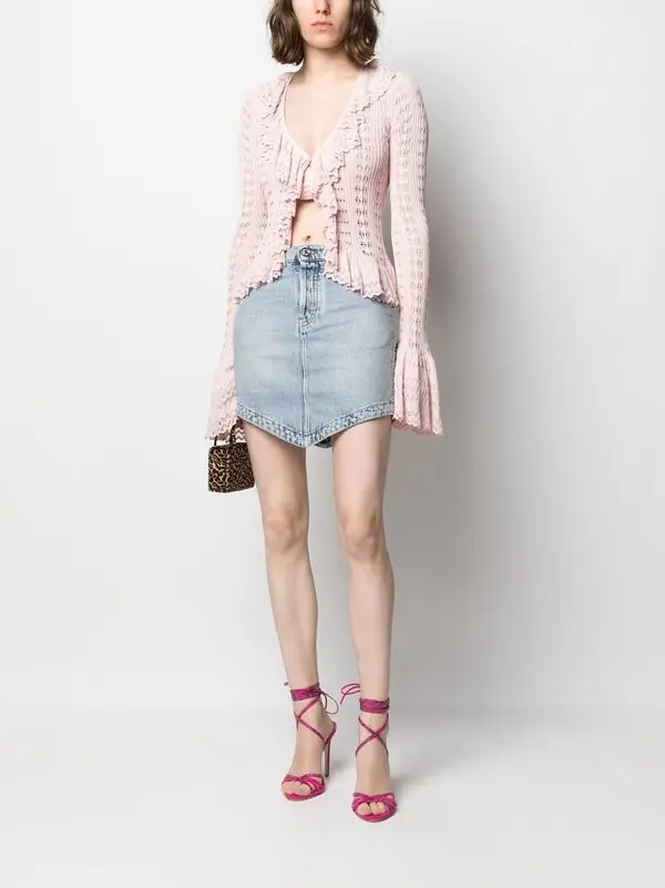 Blumarine Ruffle-Trim Open Knit Cardigan In Pink - 55% Off