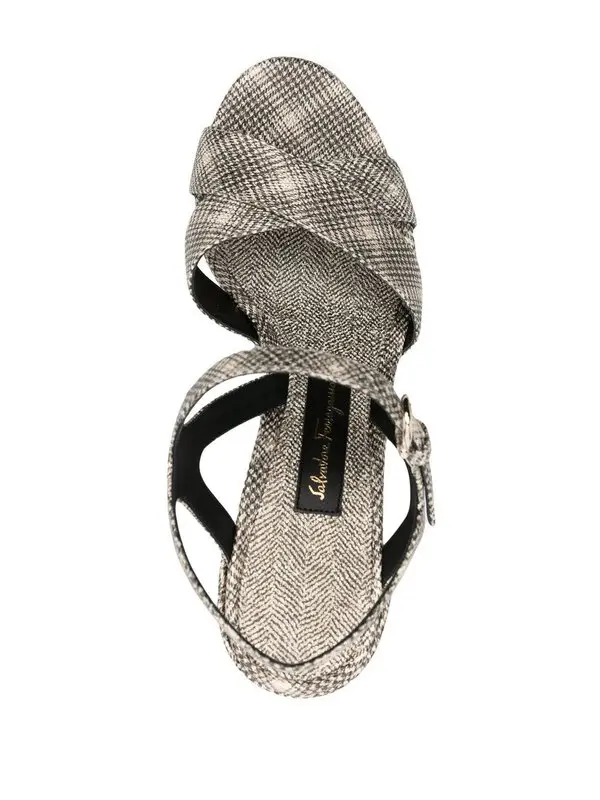 FERRAGAMO Sonya Checked Platform High Block Heel Sandals