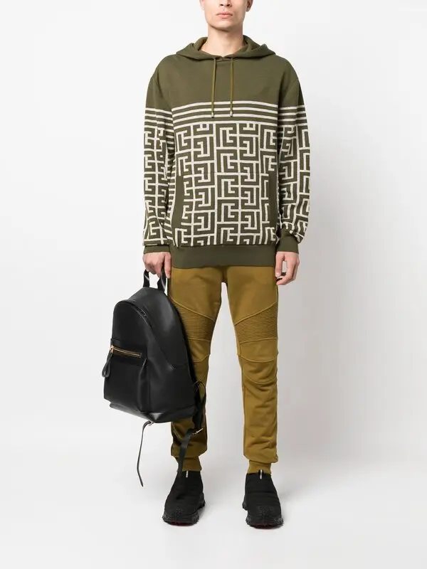 Balmain Flocked-logo Organic-cotton Track Trousers - Green