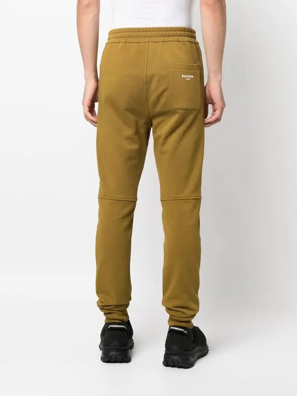 Balmain Flocked-logo Organic-cotton Track Trousers - Green