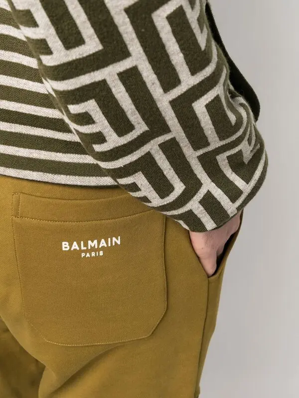 Balmain Flocked-logo Organic-cotton Track Trousers - Green