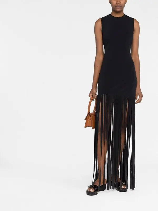 Emilio Pucci Sleeveless Round Neck Fringe Detail Maxi Dress