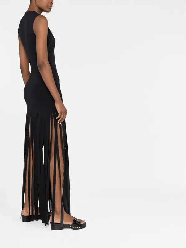 Emilio Pucci Sleeveless Round Neck Fringe Detail Maxi Dress