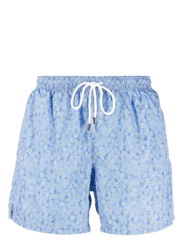 Fedeli Recycled Polyester Graphic Print Swim Shorts - Blue