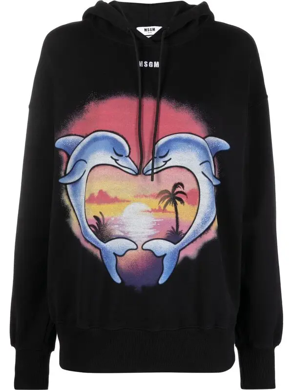 MSGM Graphic-print Hoodie - Black
