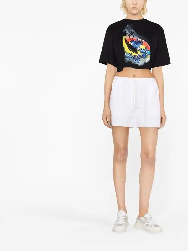 MSGM Graphic-print Cropped T-shirt - Black