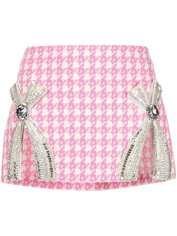 AREA Crystal-embellished Houndstooth Miniskirt