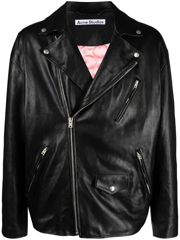 Acne Studios Off-centre Zip Leather Biker Jacket - Black