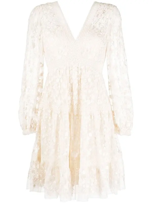 NEEDLE & THREAD Embroidered Floral-lace Detail Dress - White