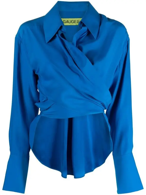 Gauge81 High-low Hem Wrap Shirt - Blue